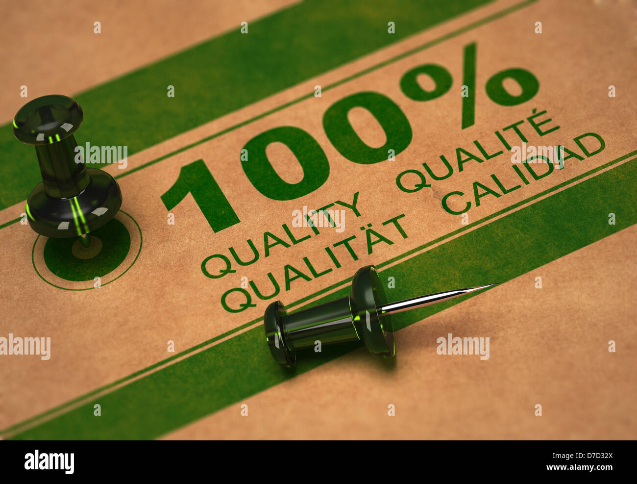 Word quality written onto a kraft paper with green pushpin, four ...