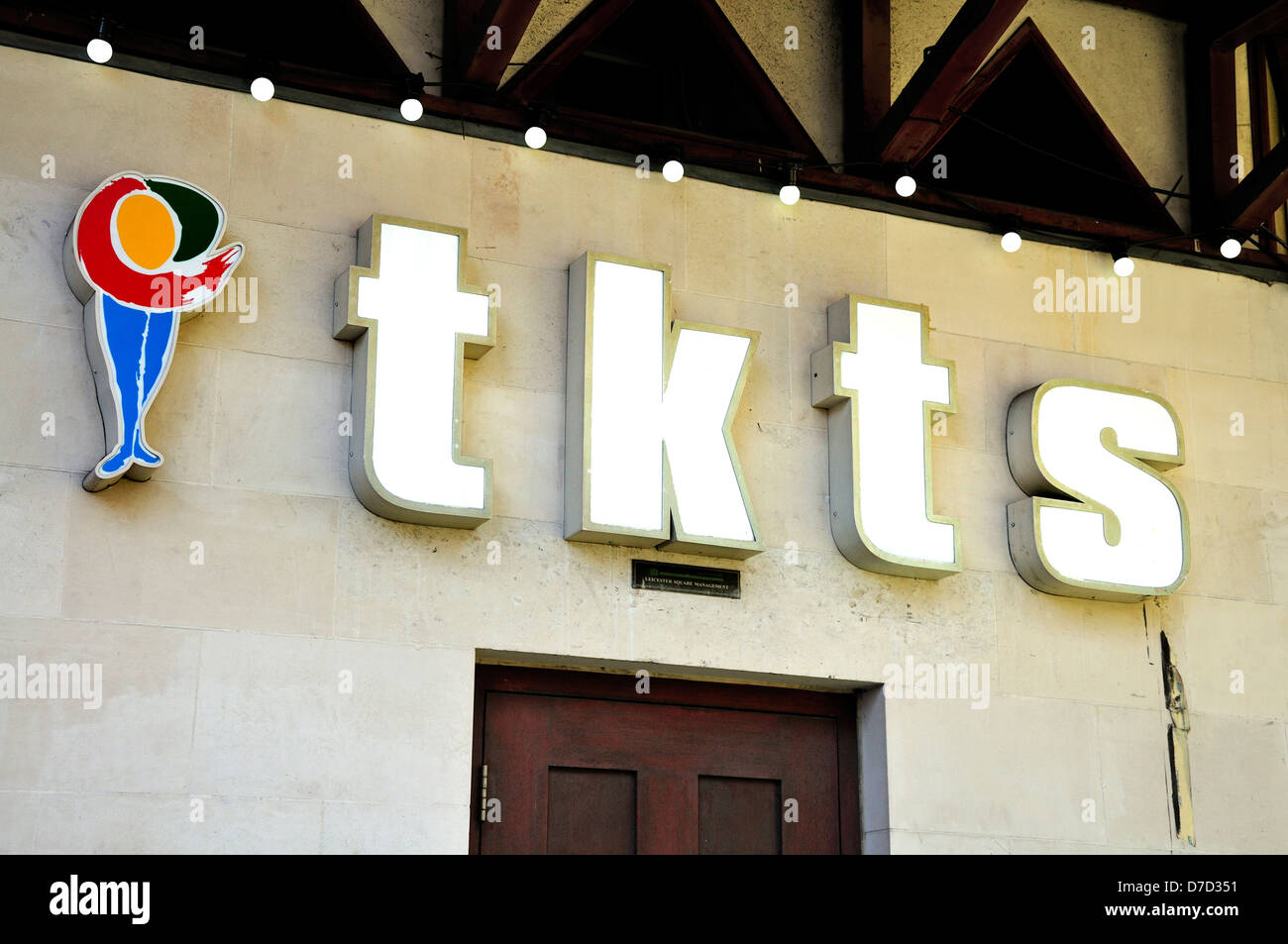 London, England, UK. Text language - 'tkts' - ticket kiosk in Leicester ...