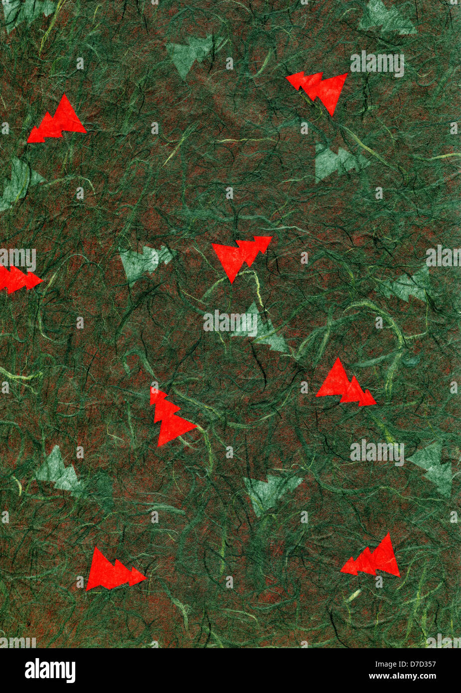 High resolution scan green rice paper pattern red white pine trees ...