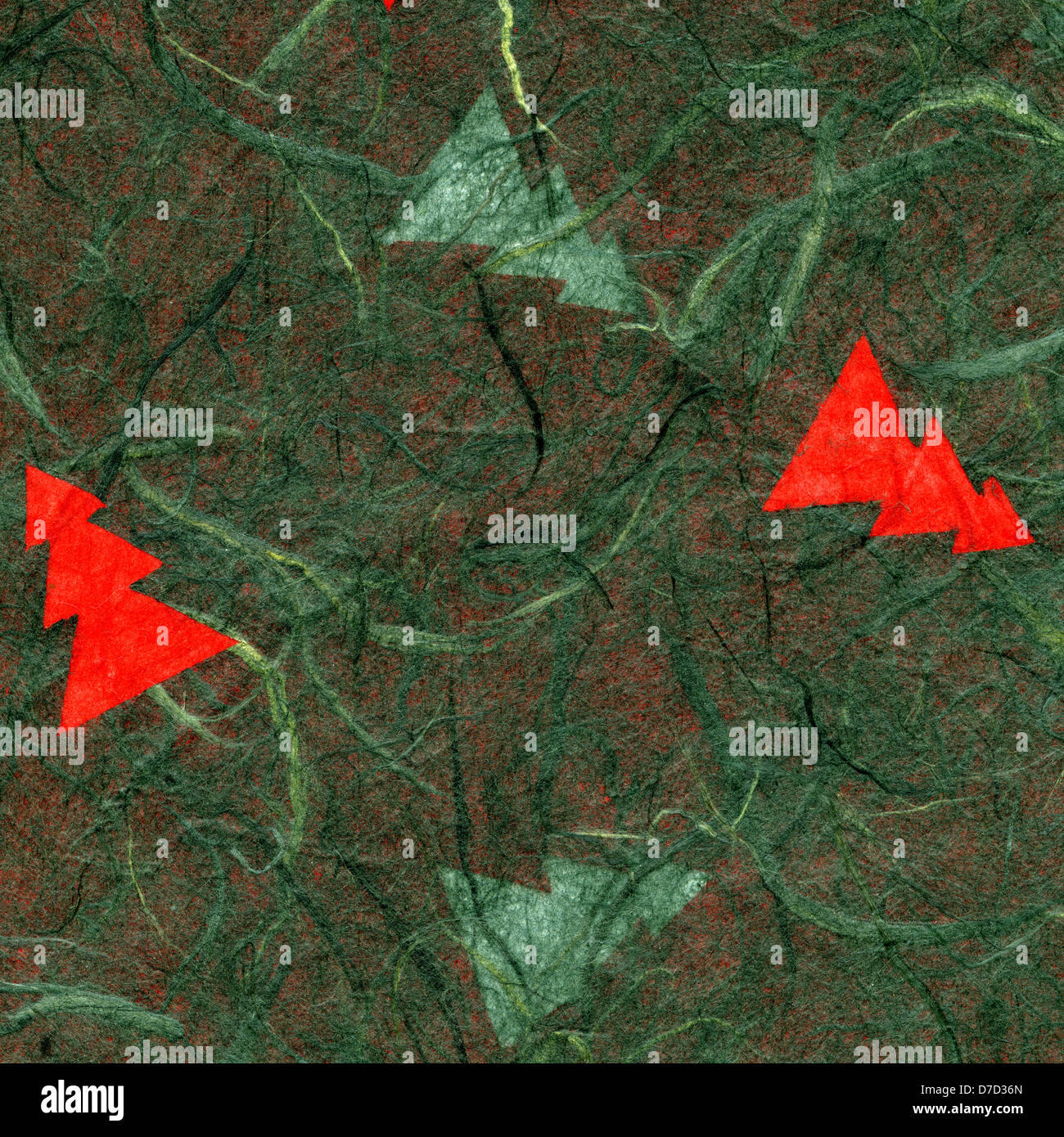 High resolution scan green rice paper pattern red white pine trees ...