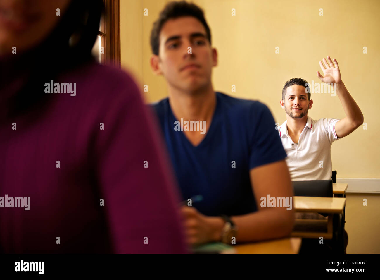 Woman raising hand question hi-res stock photography and images - Alamy