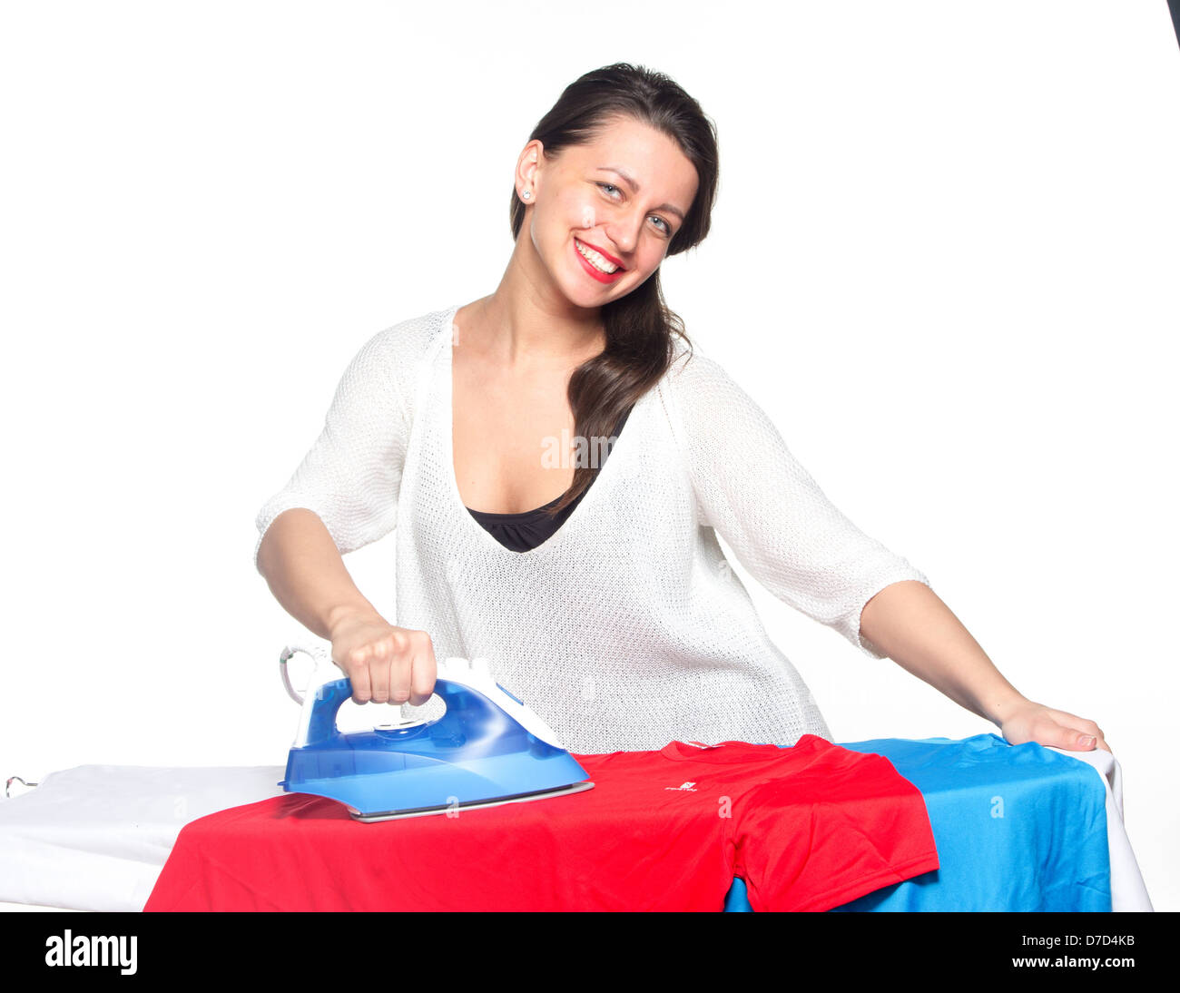 Ironing woman, isolated on white Stock Photo - Alamy