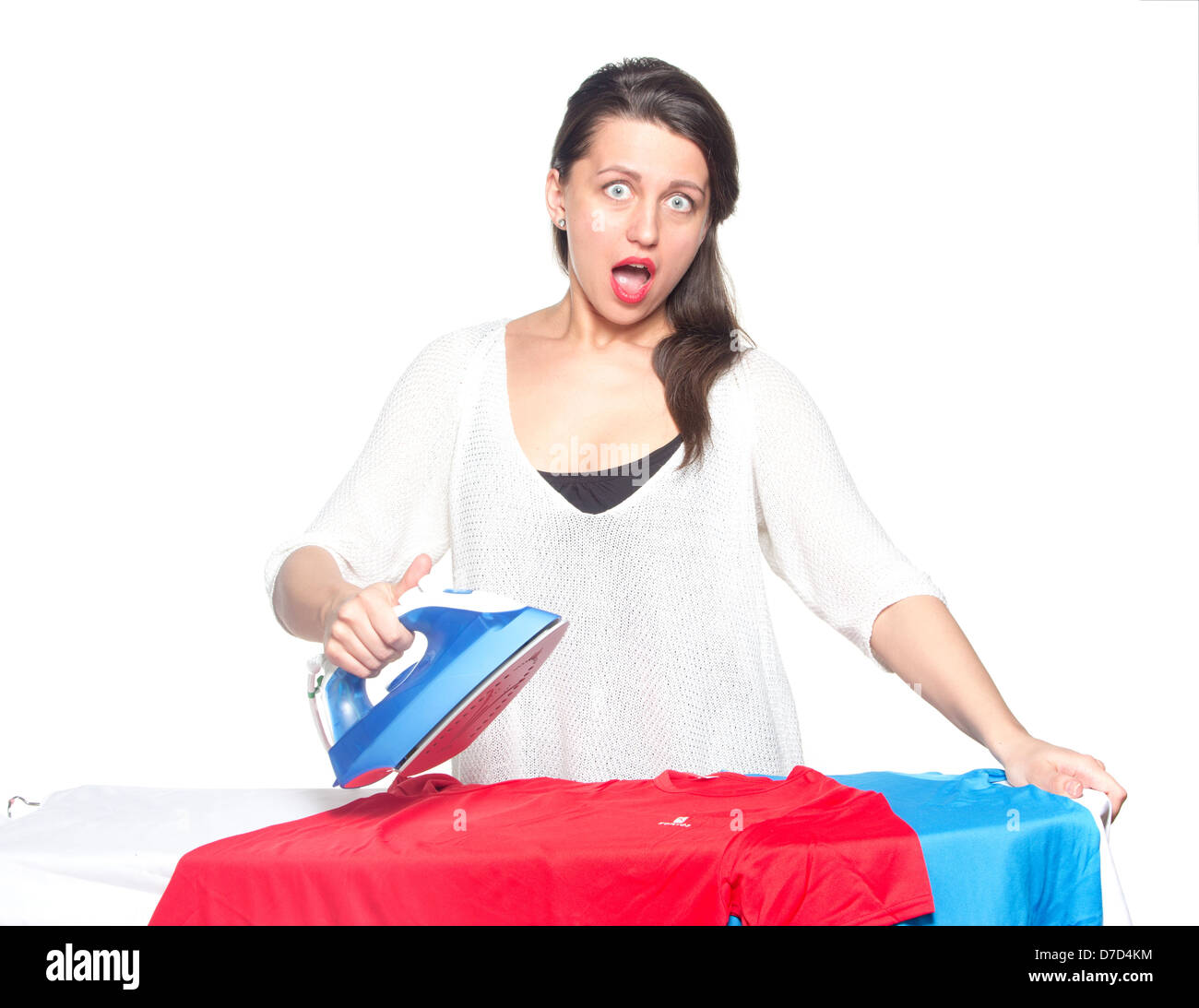 Ironing woman, isolated on white Stock Photo - Alamy