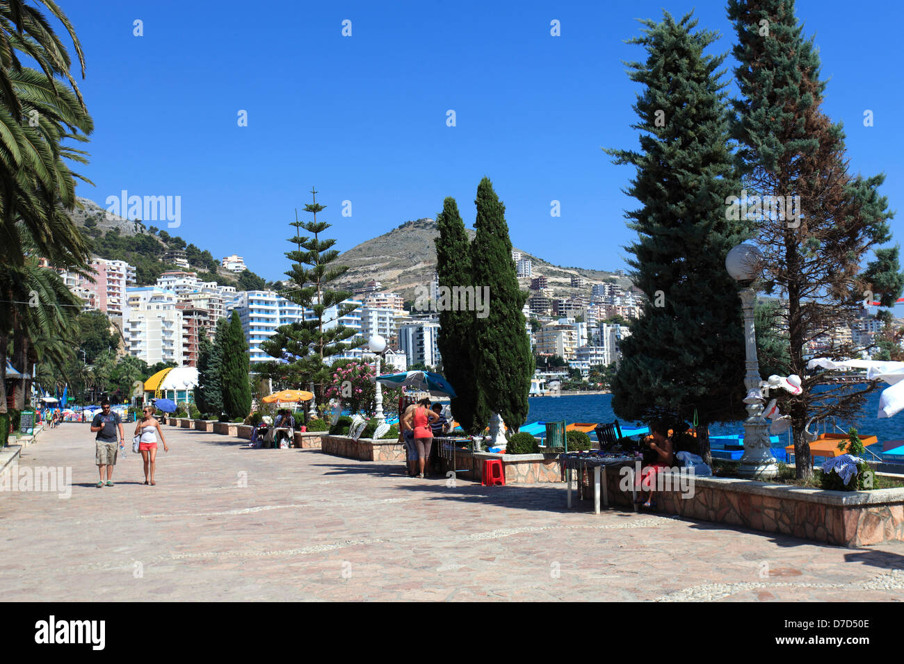 Summer view of the beach and promenade, Saranda Town, Albania, Europe ...
