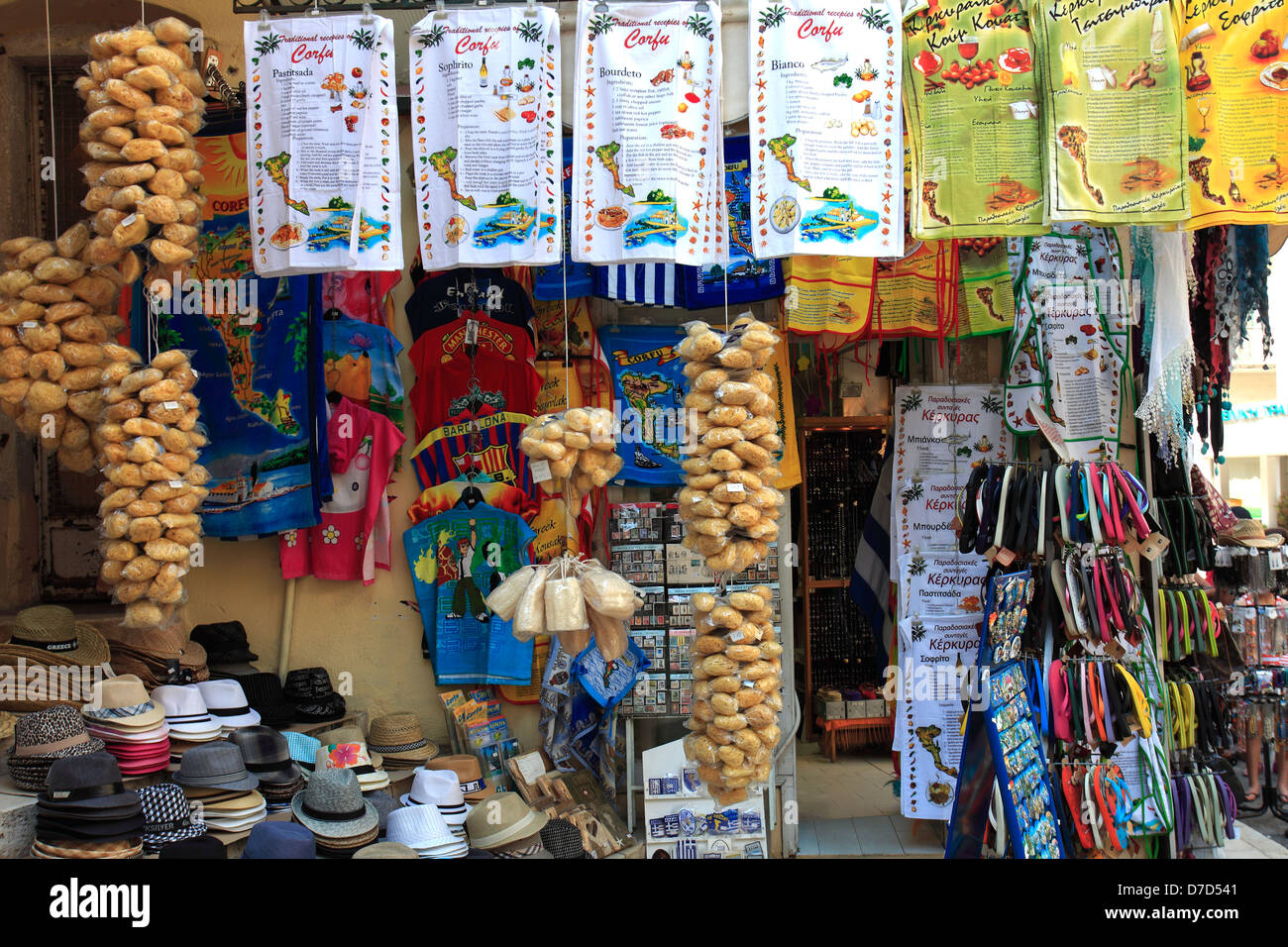 Tourist shops in the Jewish Quarter, Corfu Town, Corfu Island, Greece ...