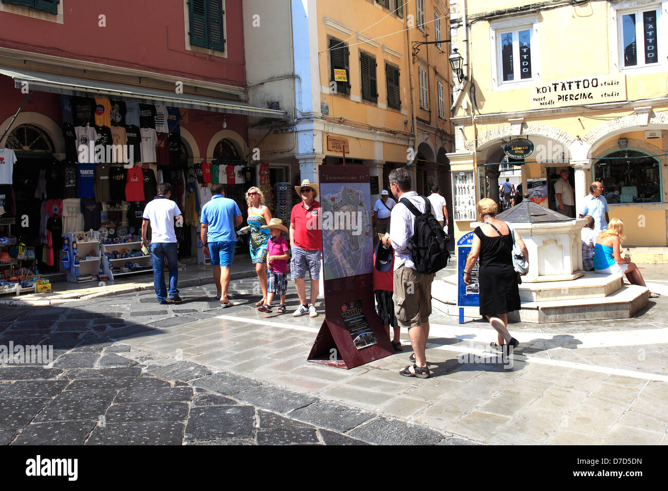 Tourist shops in the Jewish Quarter, Corfu Town, Corfu Island, Greece ...