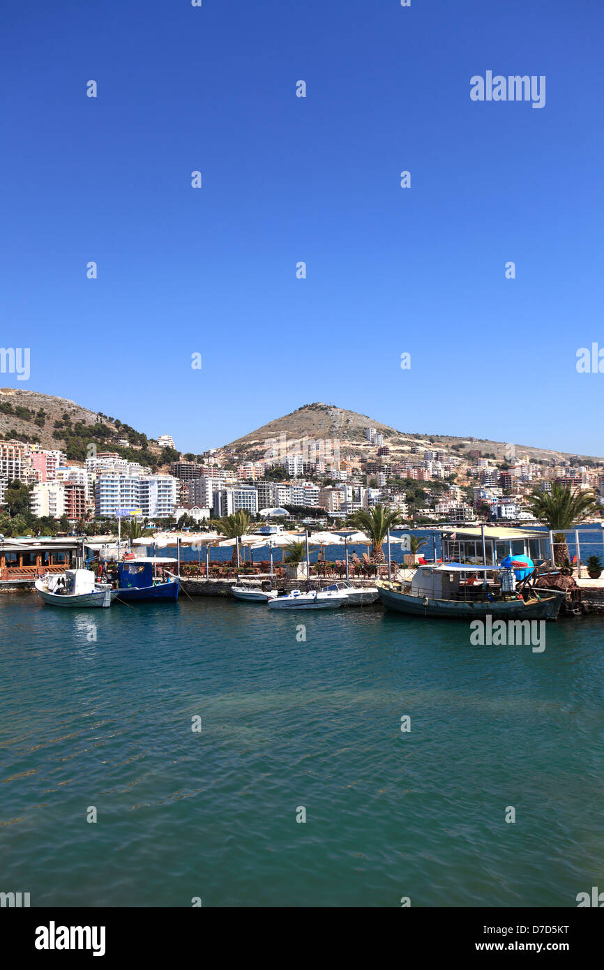 Summer view of the beach and promenade, Saranda Town, Albania, Europe ...