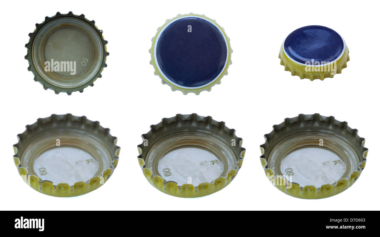Six angles / focus points of blue & yellow colored metal caps, used for ...
