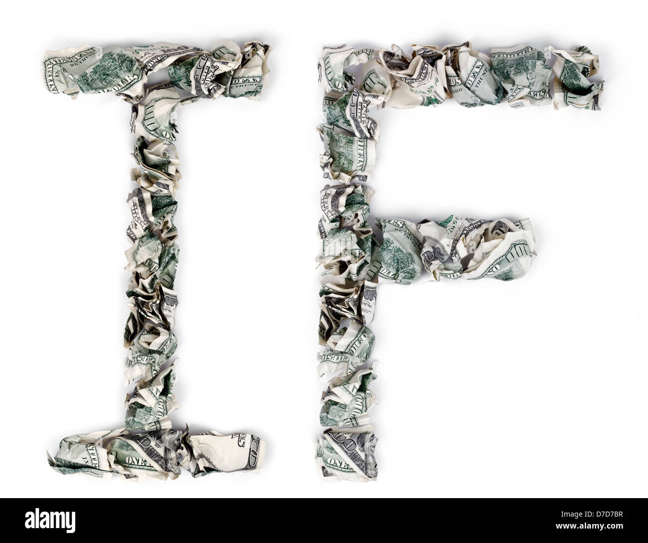 The word 'if', made out of crimped 100$ bills. Isolated on white ...