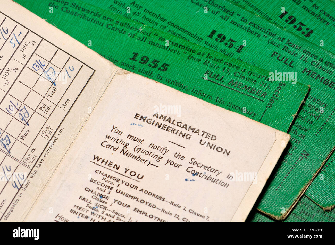 Old 1950s membership cards for the Amalgamated Engineering Union Stock ...