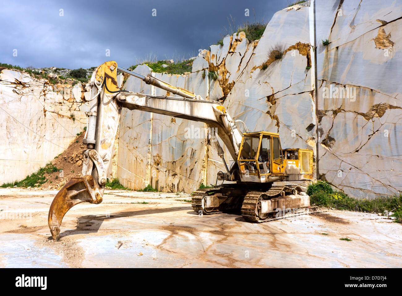 Marble Quarry with digger machine, Custonaci, Sicily, Italy Stock Photo ...