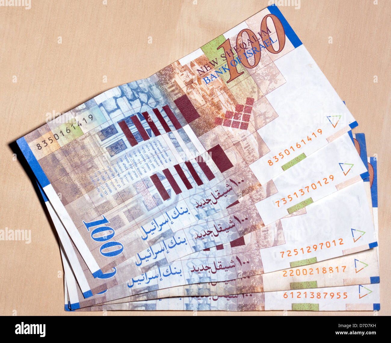 100 israeli shekel notes, reverse side up Stock Photo - Alamy