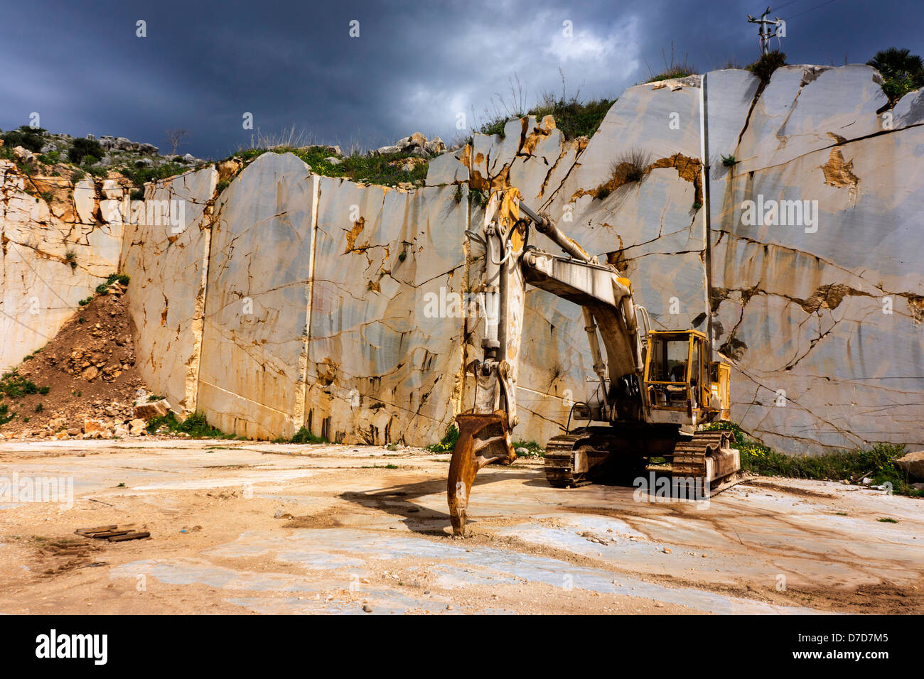 Marble Quarry with digger machine, Custonaci, Sicily, Italy Stock Photo ...