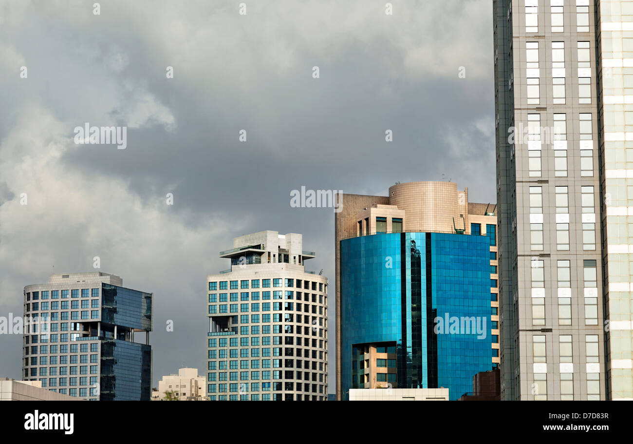 Tight cluster of office buildings and skyscrapers of the Ramta-Gan ...
