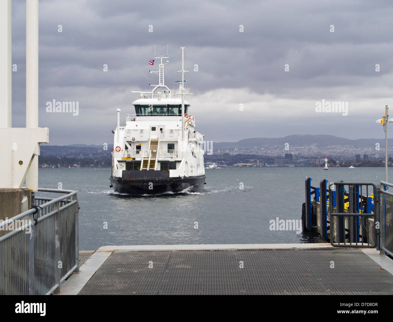 Passenger ferry docking at Nesodden in the Oslo fjord Norway, a busy ...