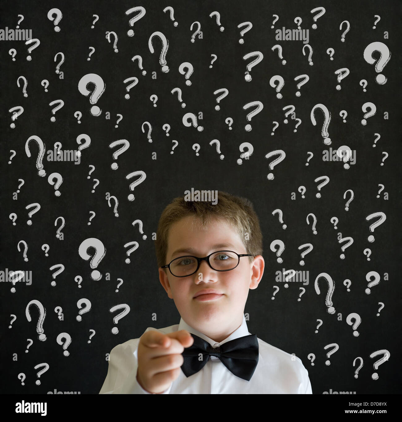Kid pointing at question marks hi-res stock photography and images - Alamy