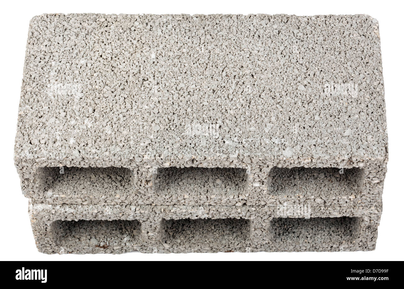 High angle view two gray concrete construction blocks (a.k.a. cinder ...