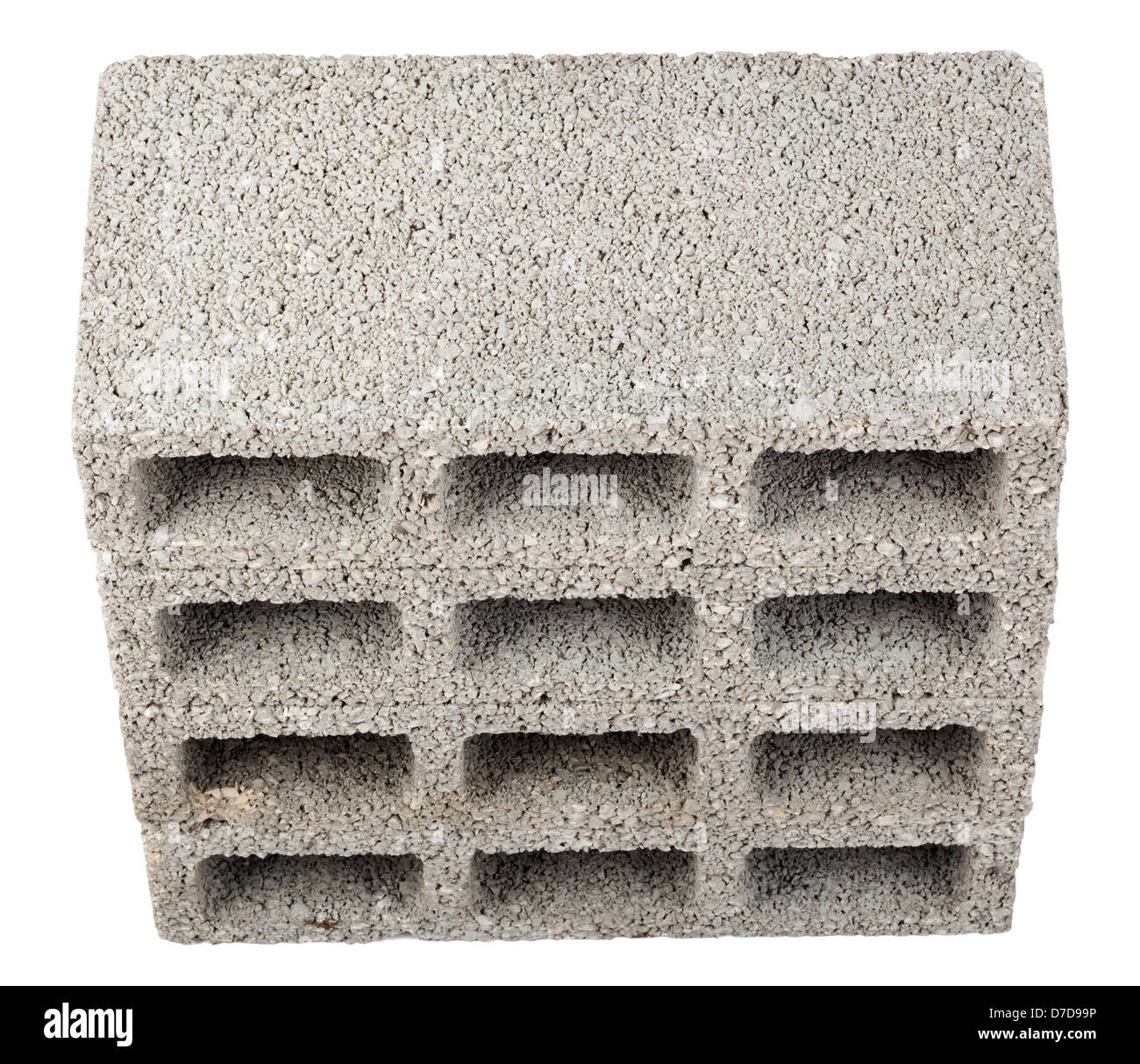 High angle view four gray concrete construction blocks (a.k.a. cinder ...