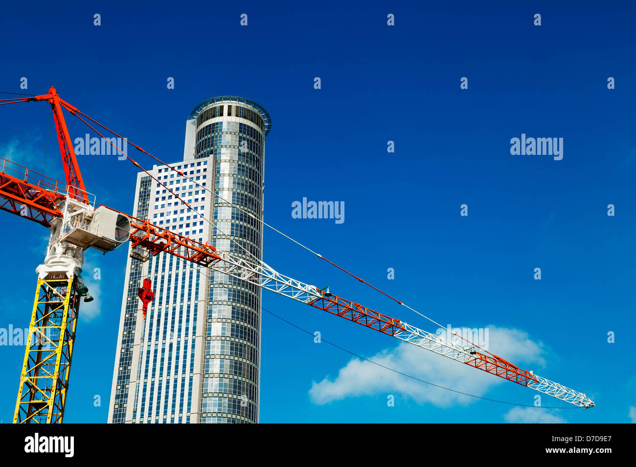 Part of a construction derrick crane with its cockpit, and the top part ...