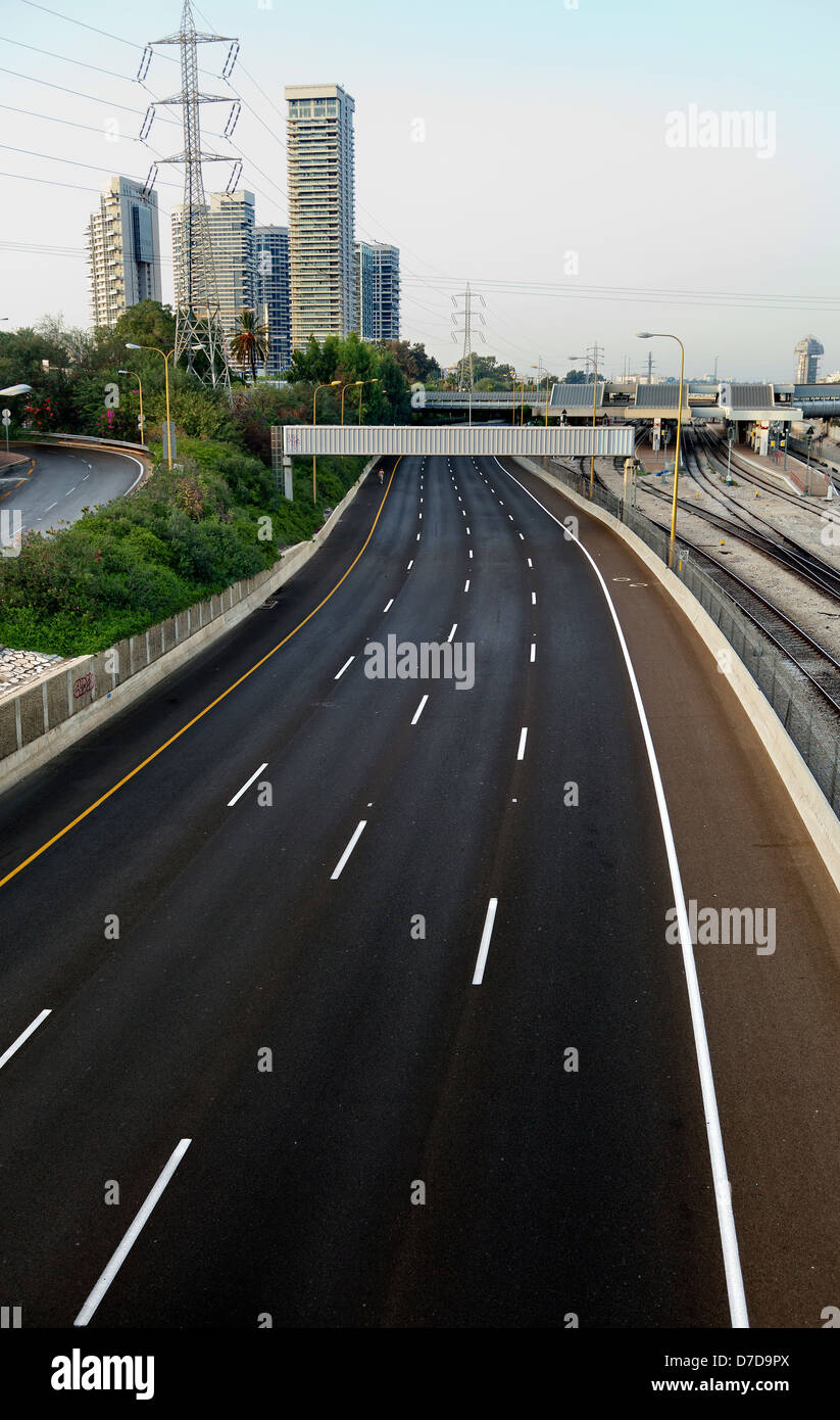 Four lane highway completely empty from traffic train station in same ...