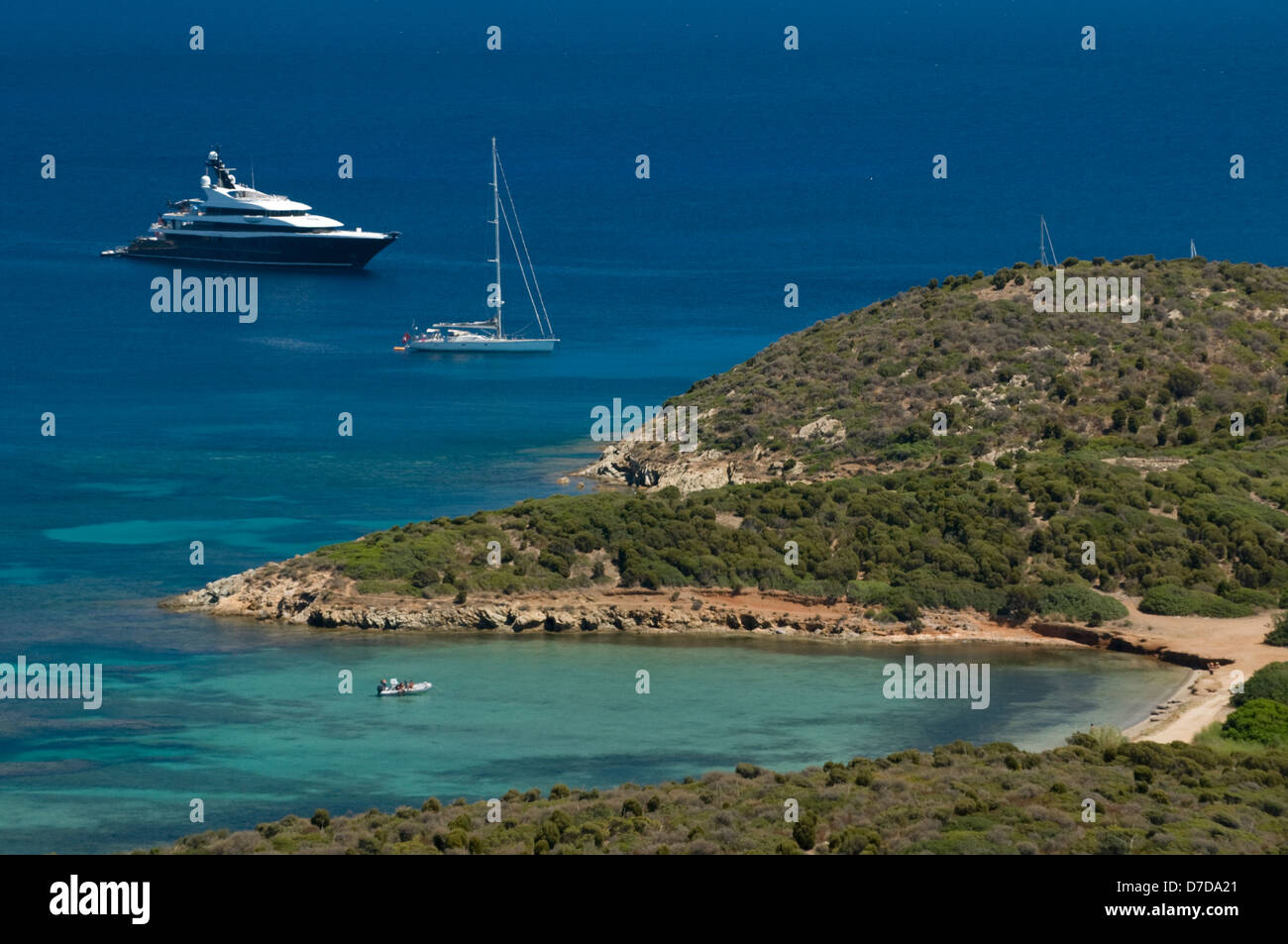 Yachts on the blue sea of Capo Malfatano coast, Teulada, Cagliari ...