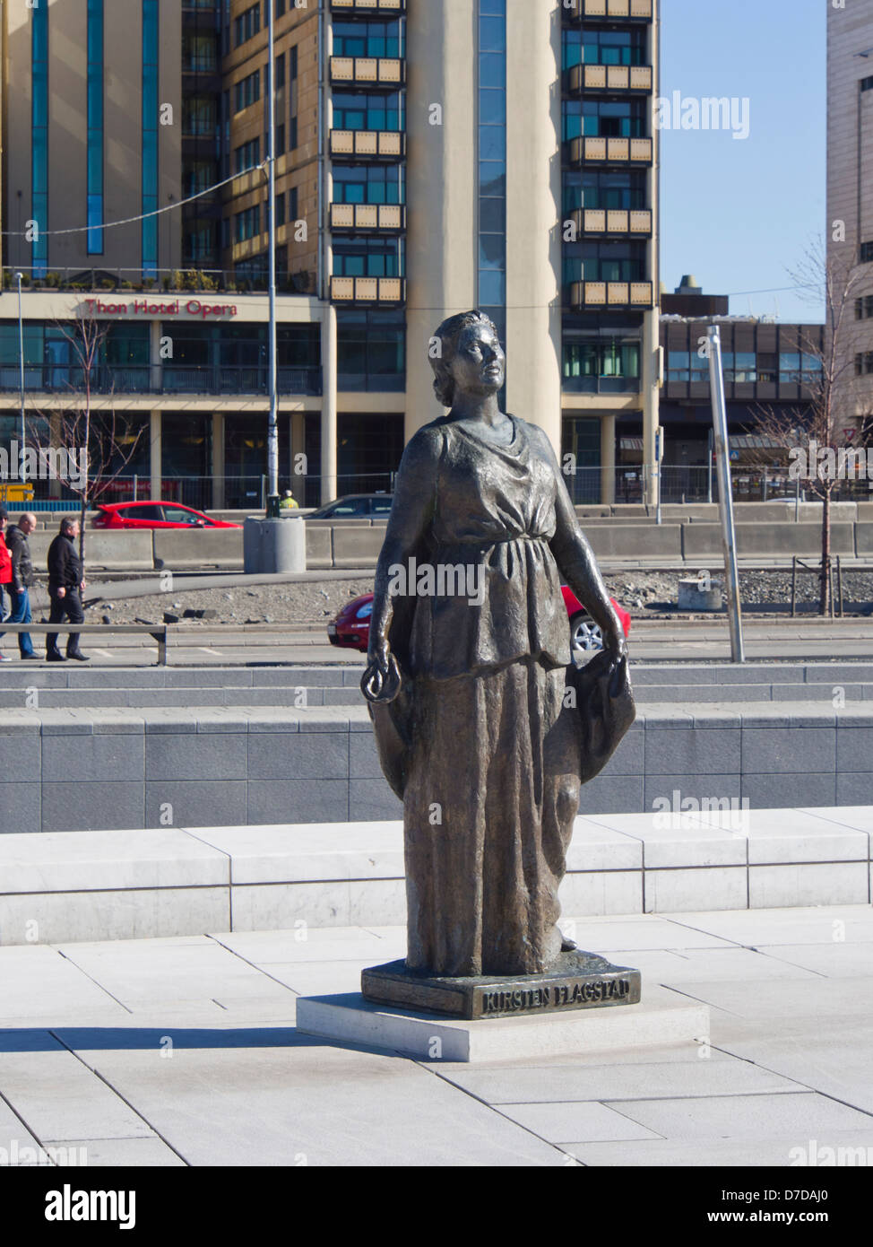 Statue of the Norwegian opera singer Kirsten Flagstad in front of the ...