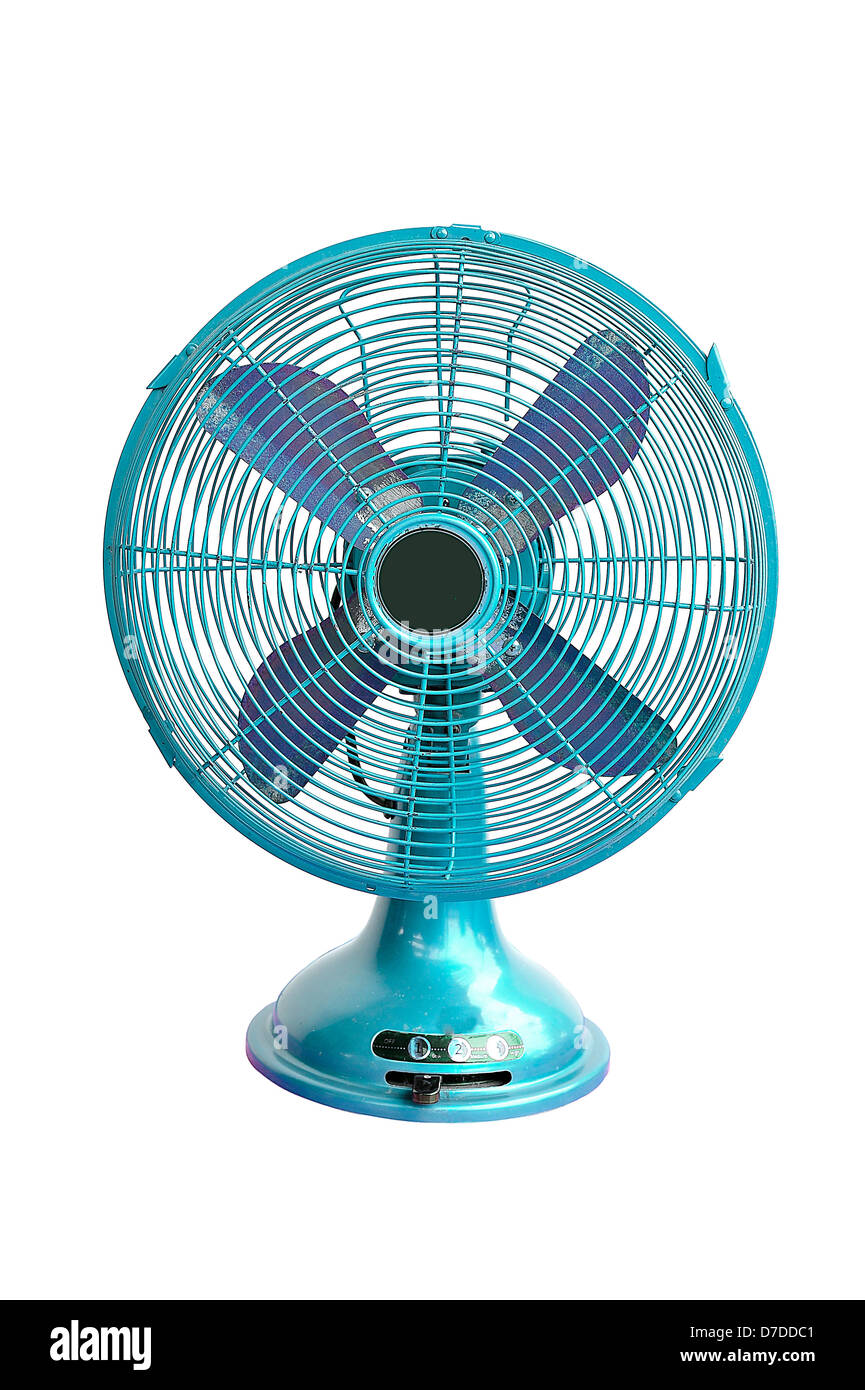 vintage blue electric fan on white background Stock Photo - Alamy