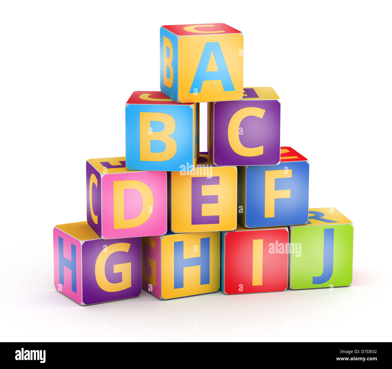 A,B,C letters on pyramid stack alphabet cubes on white Stock Photo - Alamy