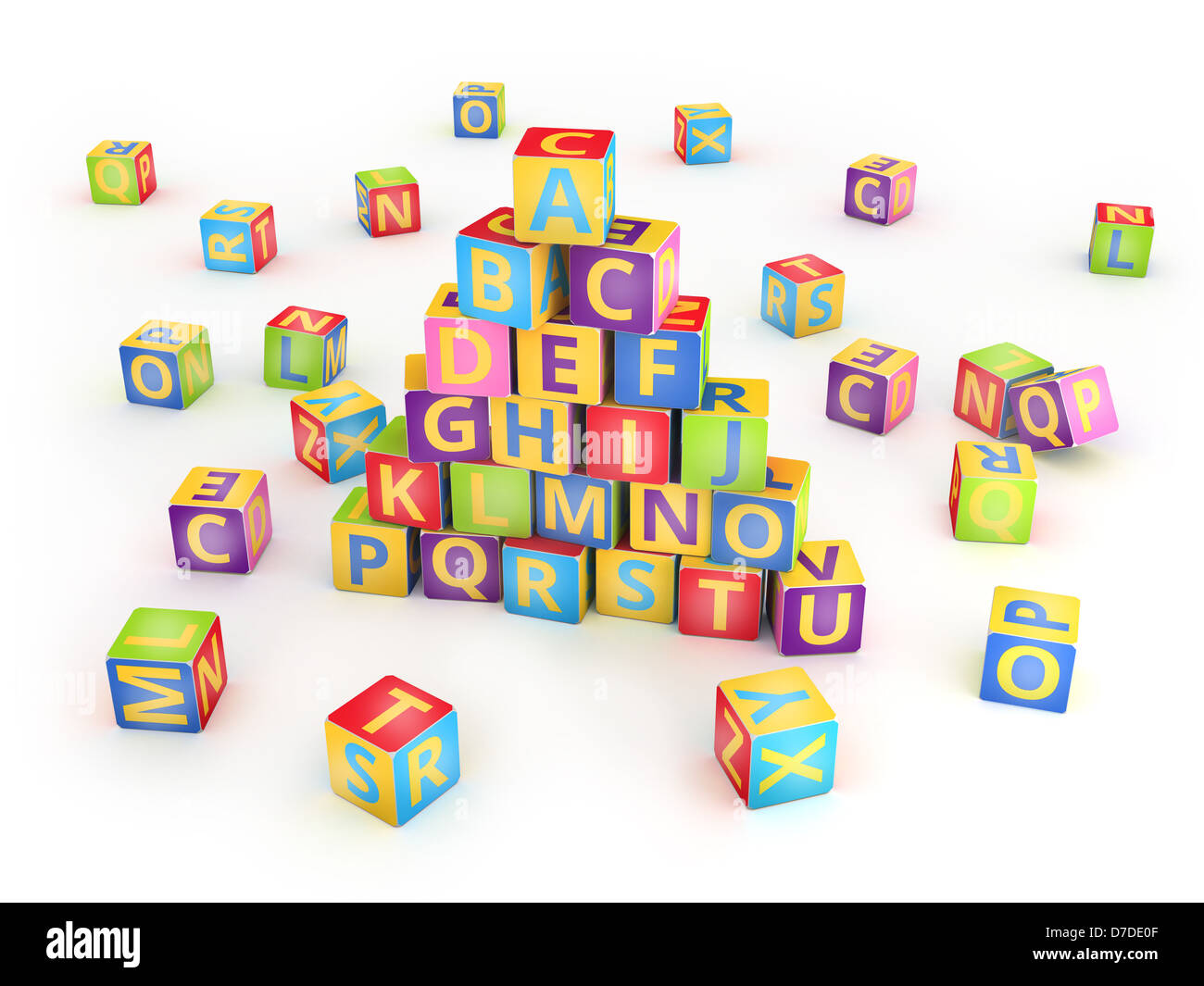 A,B,C letters on large pyramid stack alphabet cubes on white Stock ...