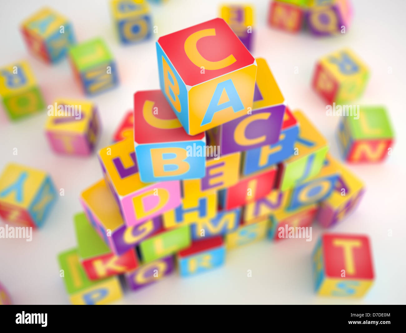 A,B,C letters on pyramid stack alphabet cubes on white Stock Photo - Alamy