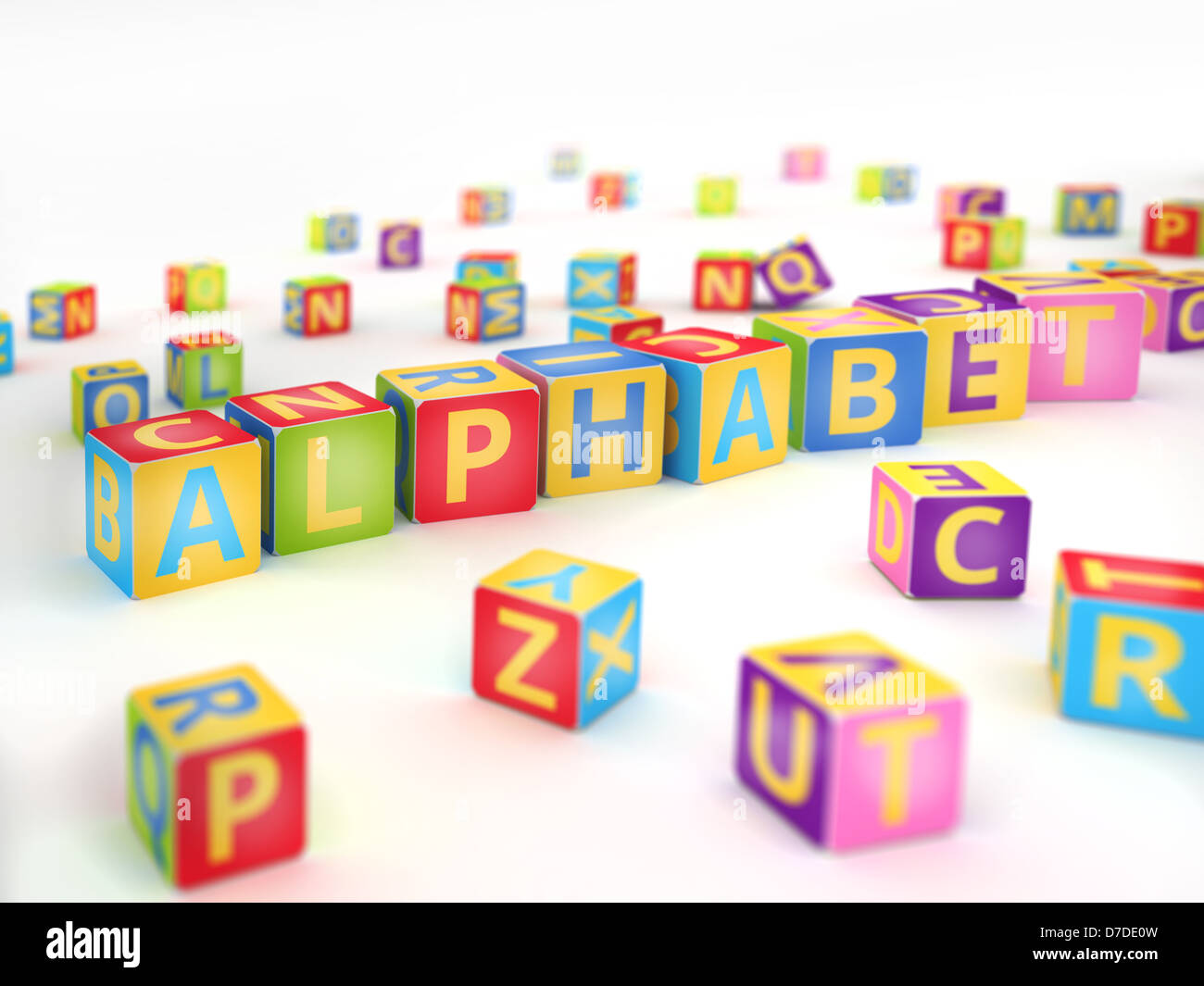Word alphabet spelled by abc cubes on white background Stock Photo - Alamy