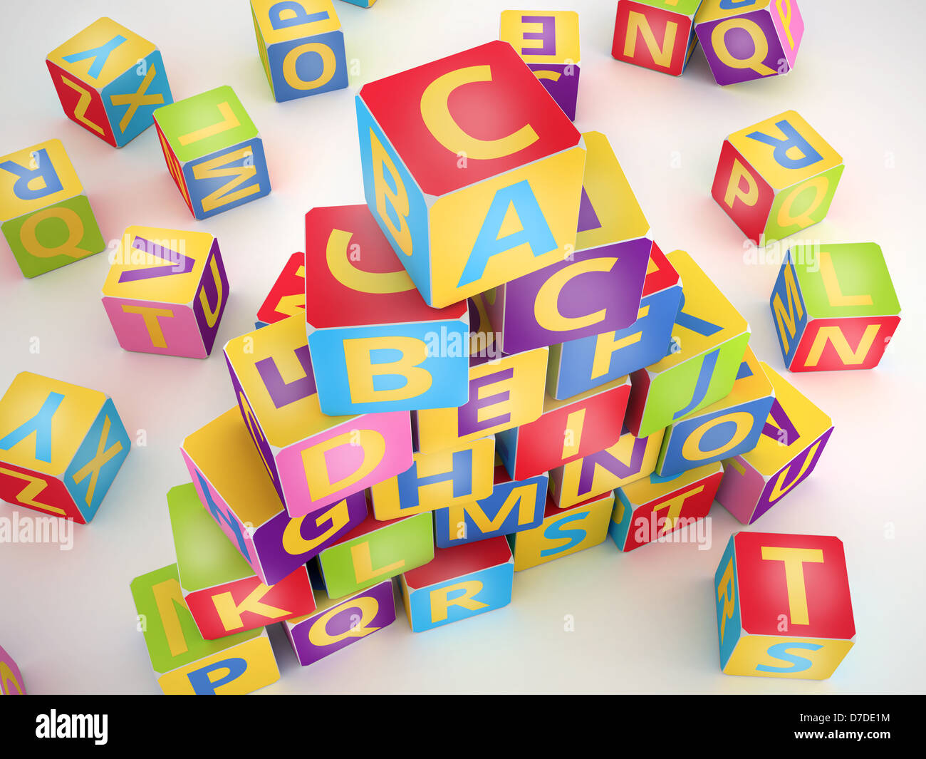 A,B,C letters on pyramid stack alphabet cubes on white Stock Photo - Alamy