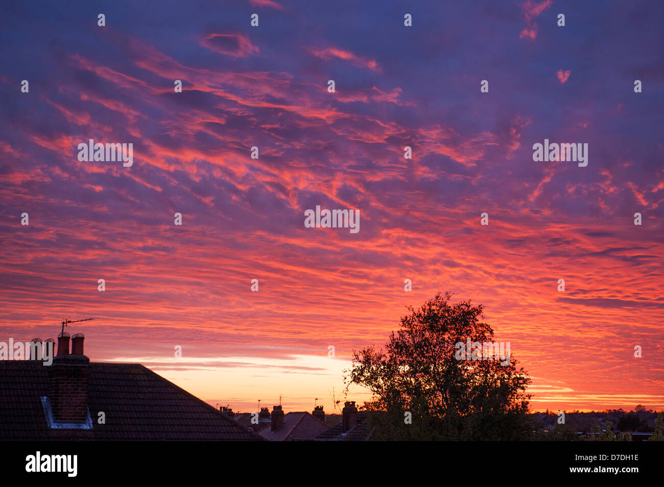 London, UK. 4th May 2013. View over the rooftops of suburban SW London ...