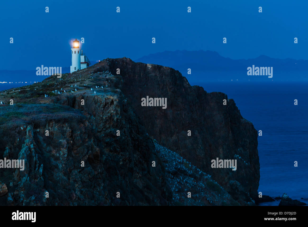 Anacapa Island Lighthouse at deep twilight on East Anacapa in Channel ...