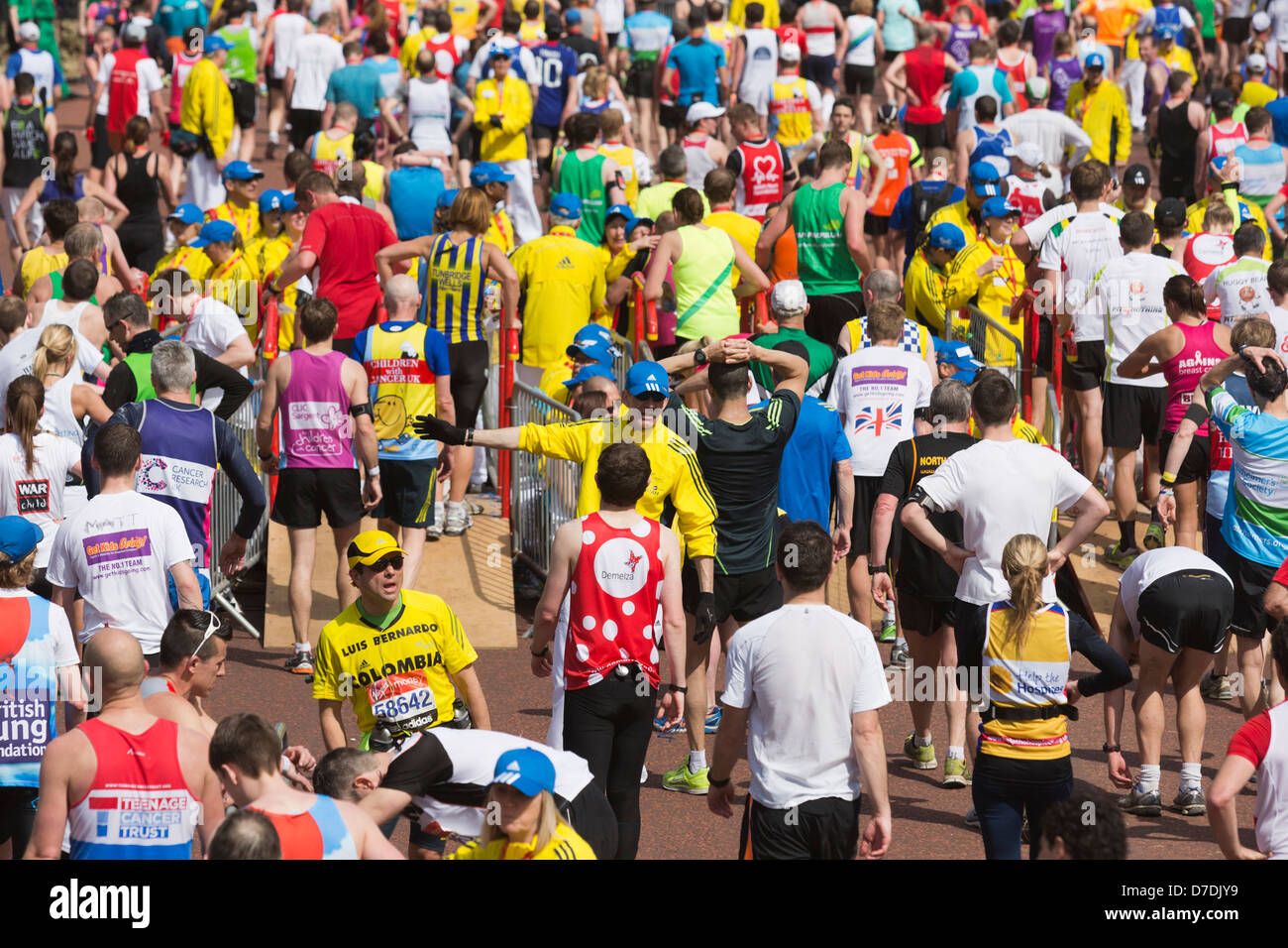 London Virgin Marathon 2013, runner after passing the finish line Stock ...