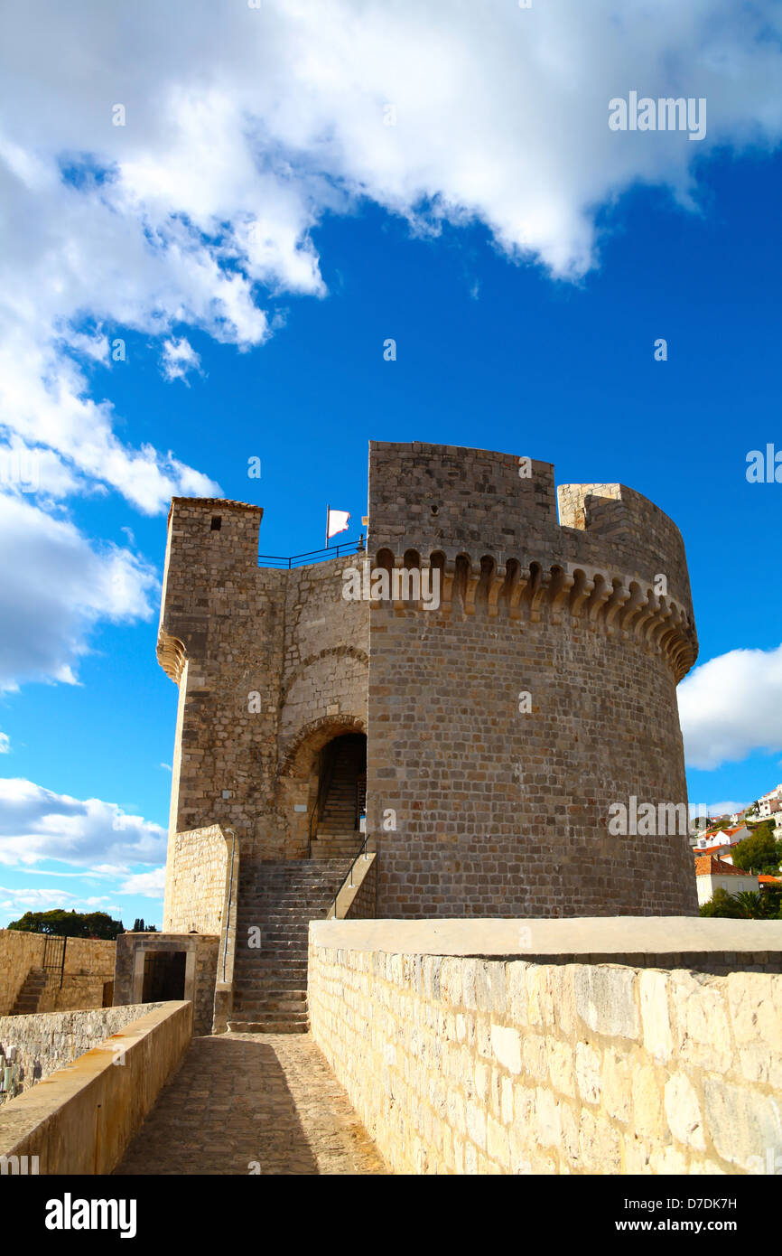 Minceta Tower of defense wall of Old town in Dubrovnik, Croatia with ...