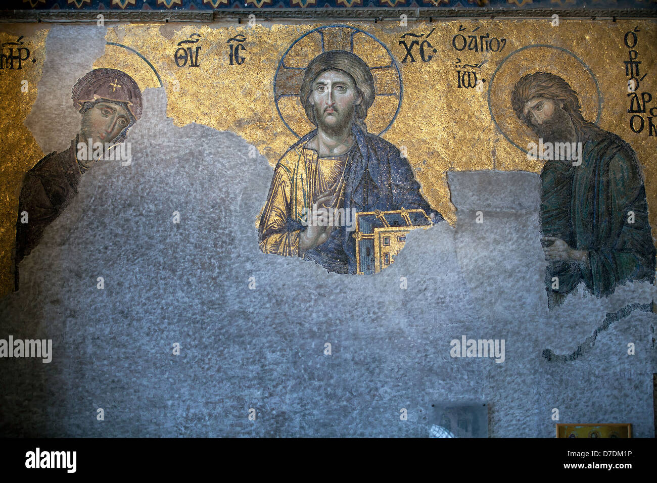 Virgin Mary, Jesus and John the Baptist, The Deesis Mosaic (12th centry) in The Hagia Sophia ...
