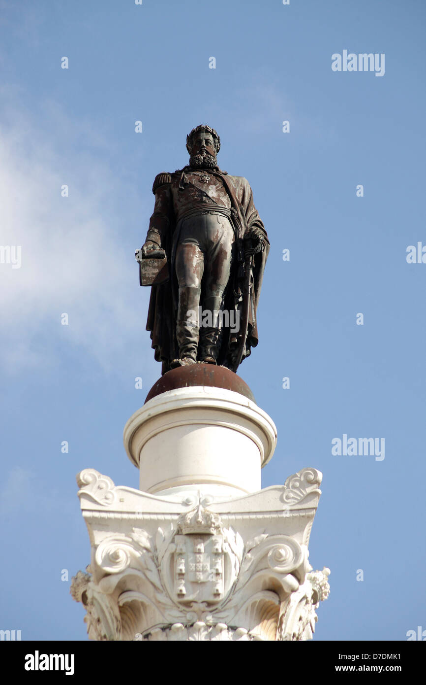 statue of King Dom Pedro IV on the square Praca de Dom Pedro IV or ...