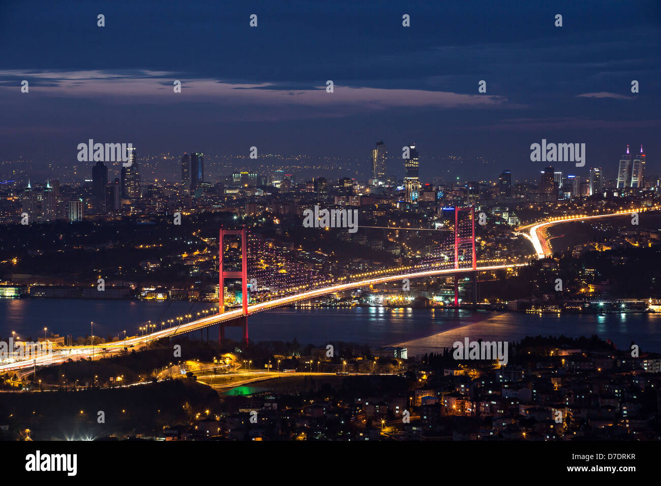 Bosphorus and bridge at night, Istanbul, Turkey Stock Photo - Alamy