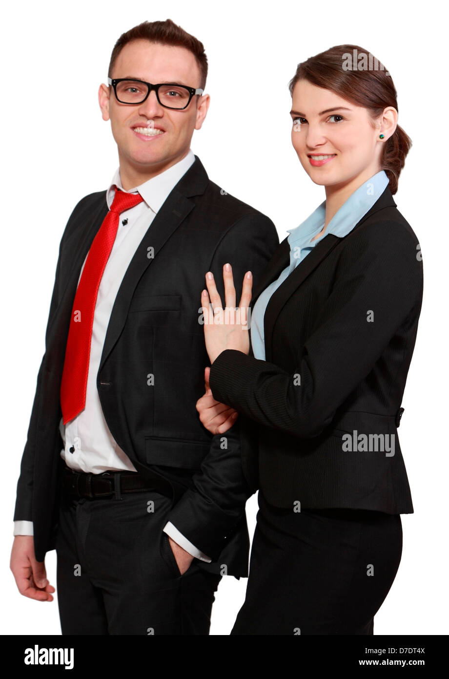 Young business couple isolated against a white background Stock Photo ...