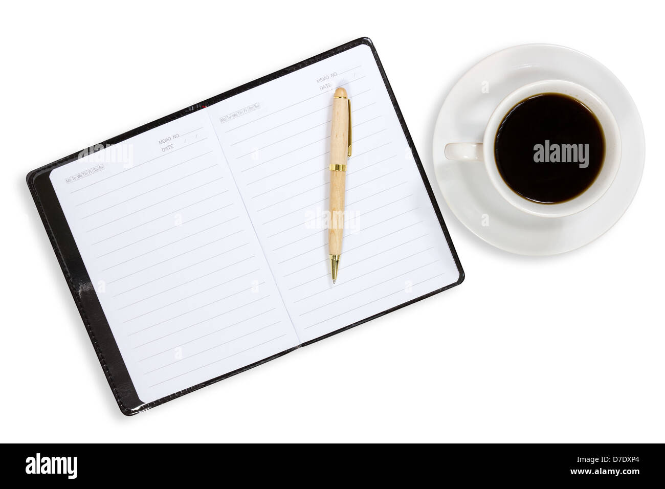 Notebook and coffee cup on the white background Stock Photo - Alamy