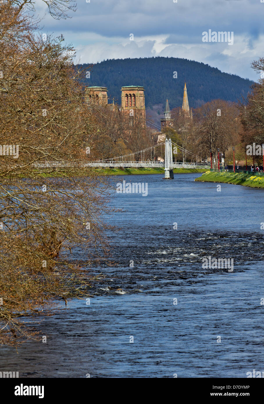 INVERNESS CATHEDRAL IN THE CITY CENTRE AND THE RIVER NESS ON A SPRING ...