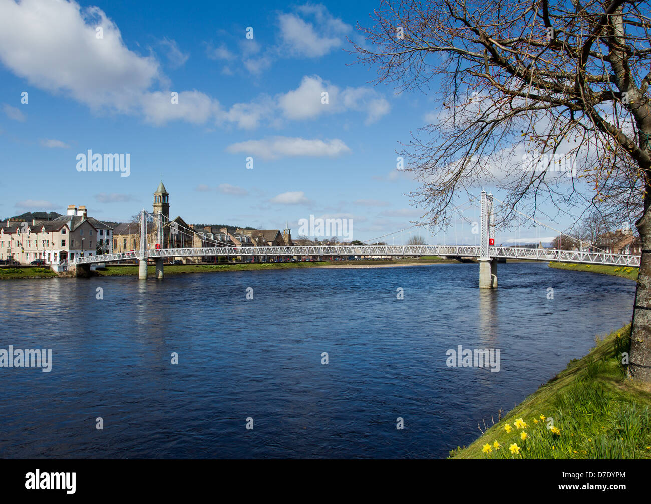 INVERNESS AND THE RIVER NESS WITH A SUSPENSION BRIDGE IN THE CITY ...