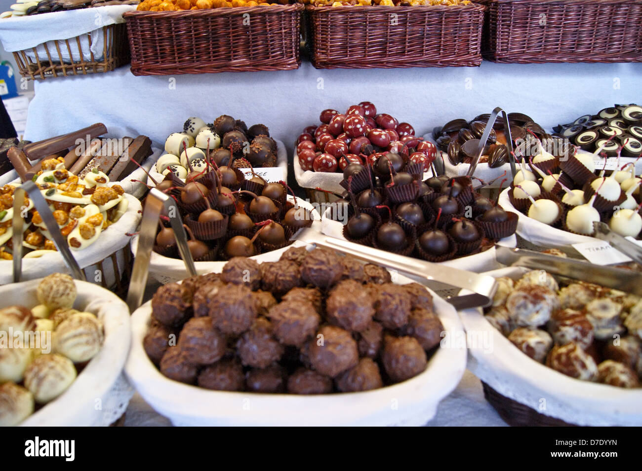 Artisanal luxury home-made Spanish chocolates at an open-air farmers ...