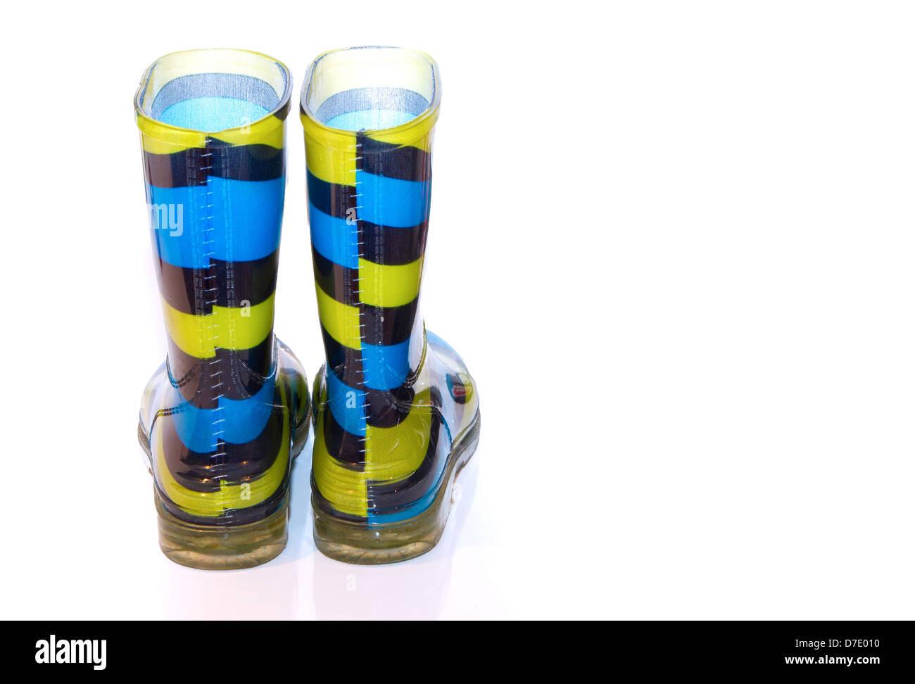 Multi Coloured wellington Boots on white with copy space Stock Photo ...