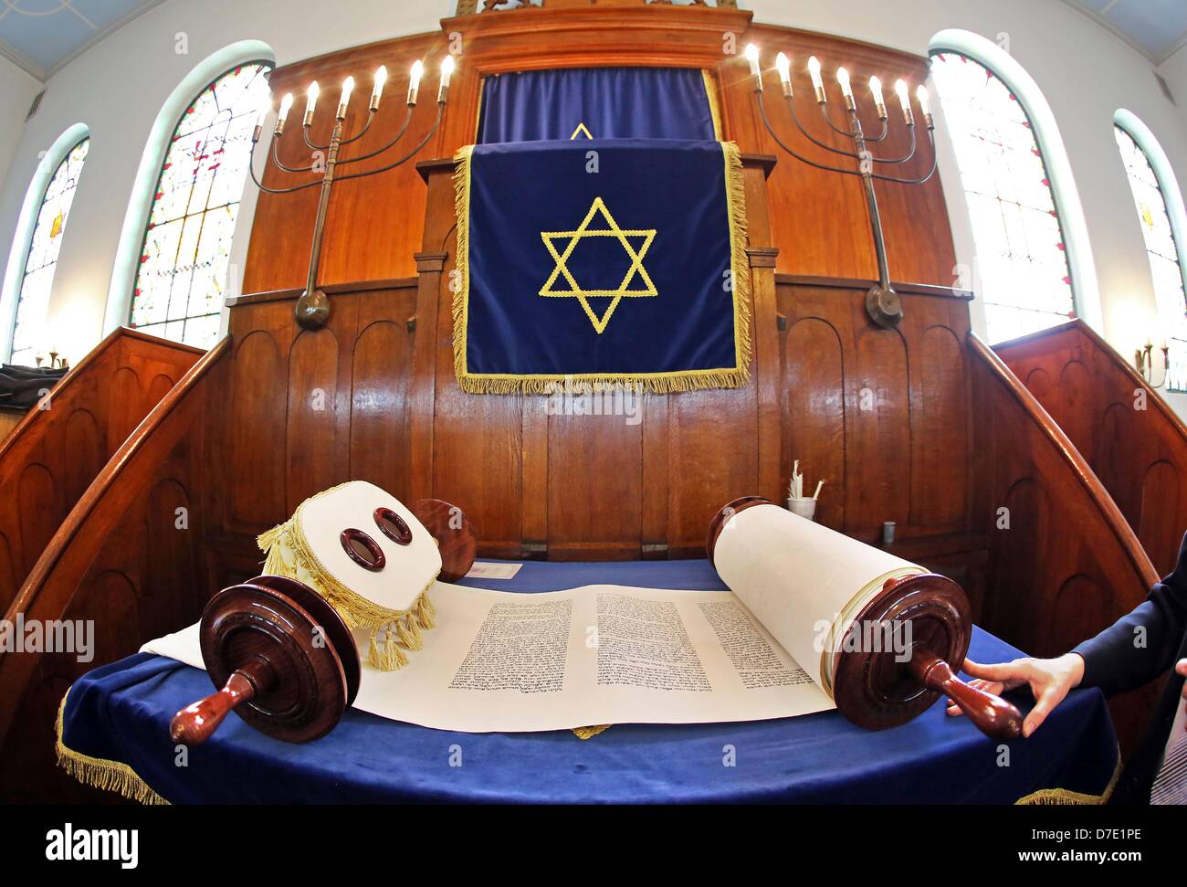 A new Torah scroll lies in the synagogue of the Jewish congregation in ...