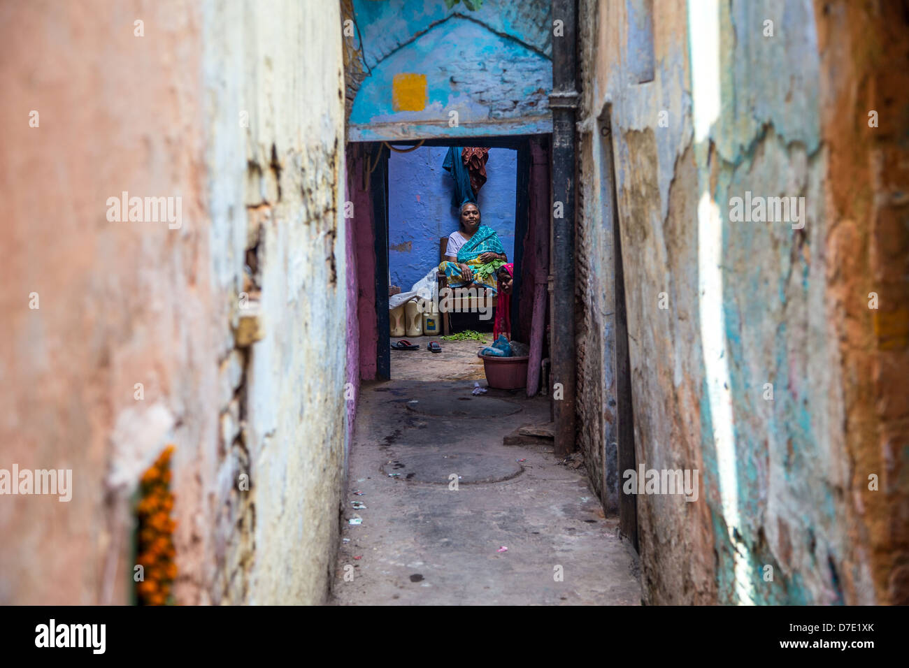 Narrow alley in Old Delhi, India Stock Photo - Alamy