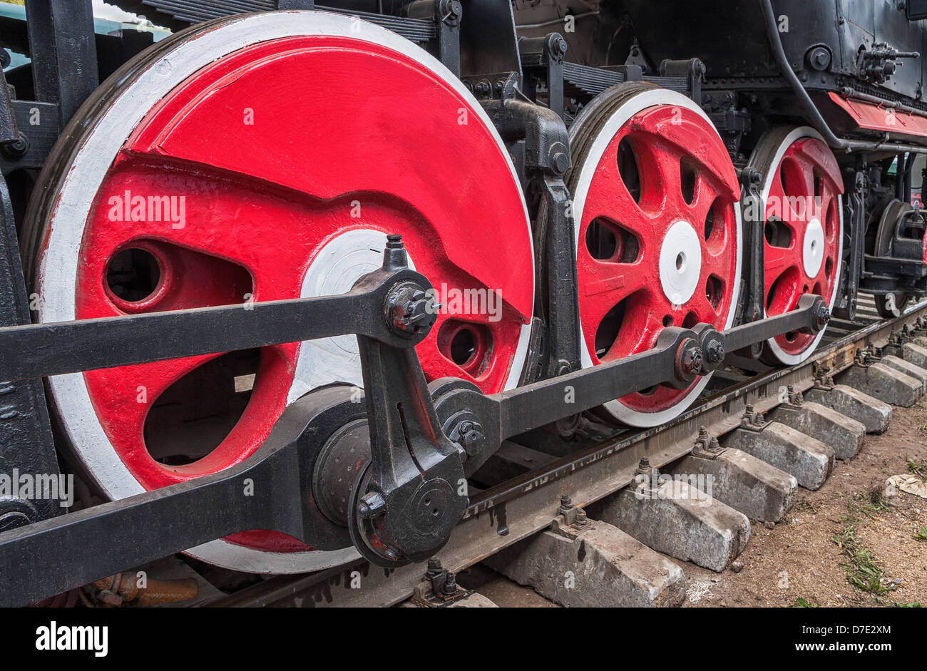 Old steam locomotive wheel and rods details Stock Photo - Alamy
