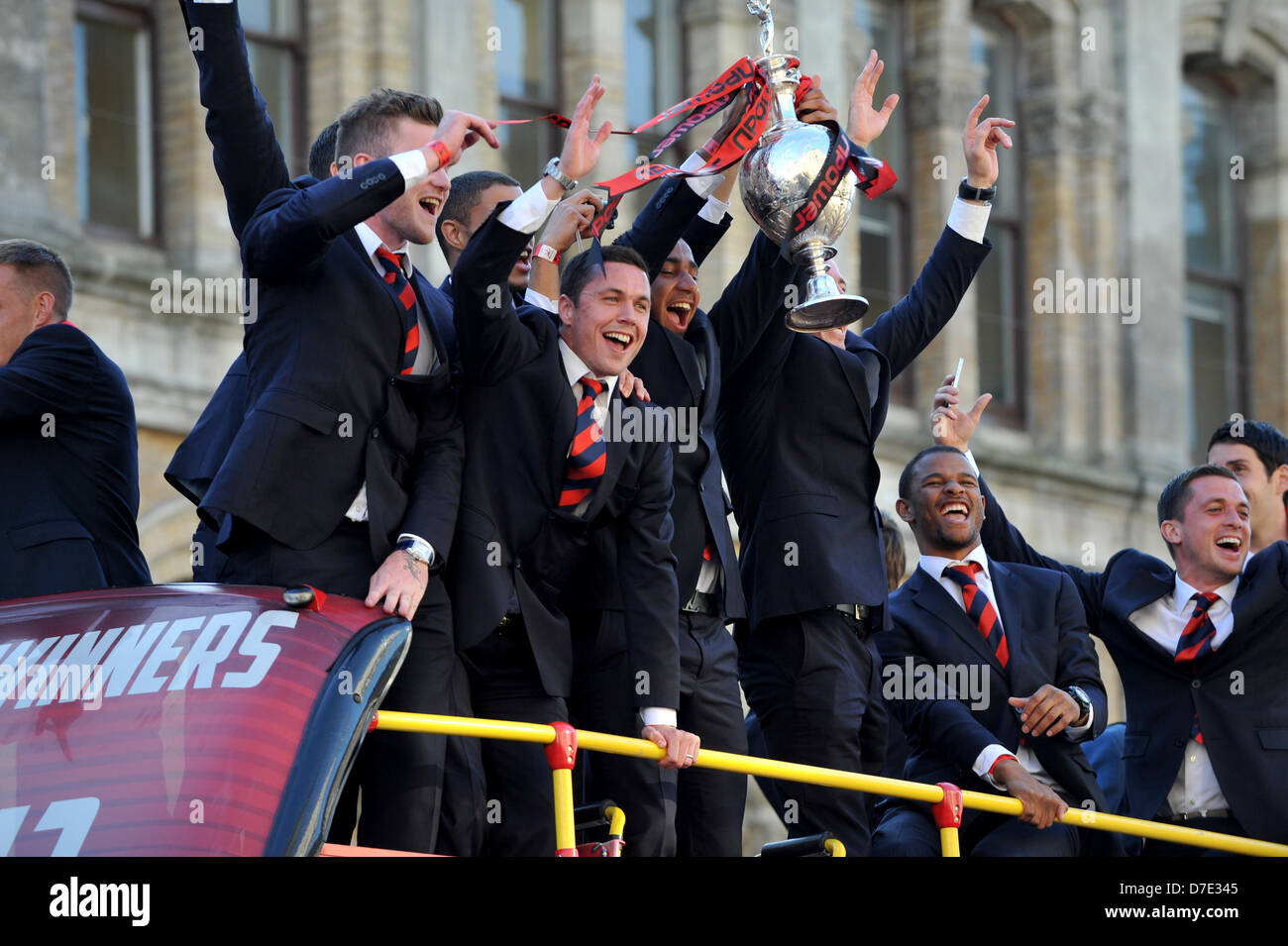 Cardiff, UK. 5th May 2013. Cardiff City FC players show off their ...