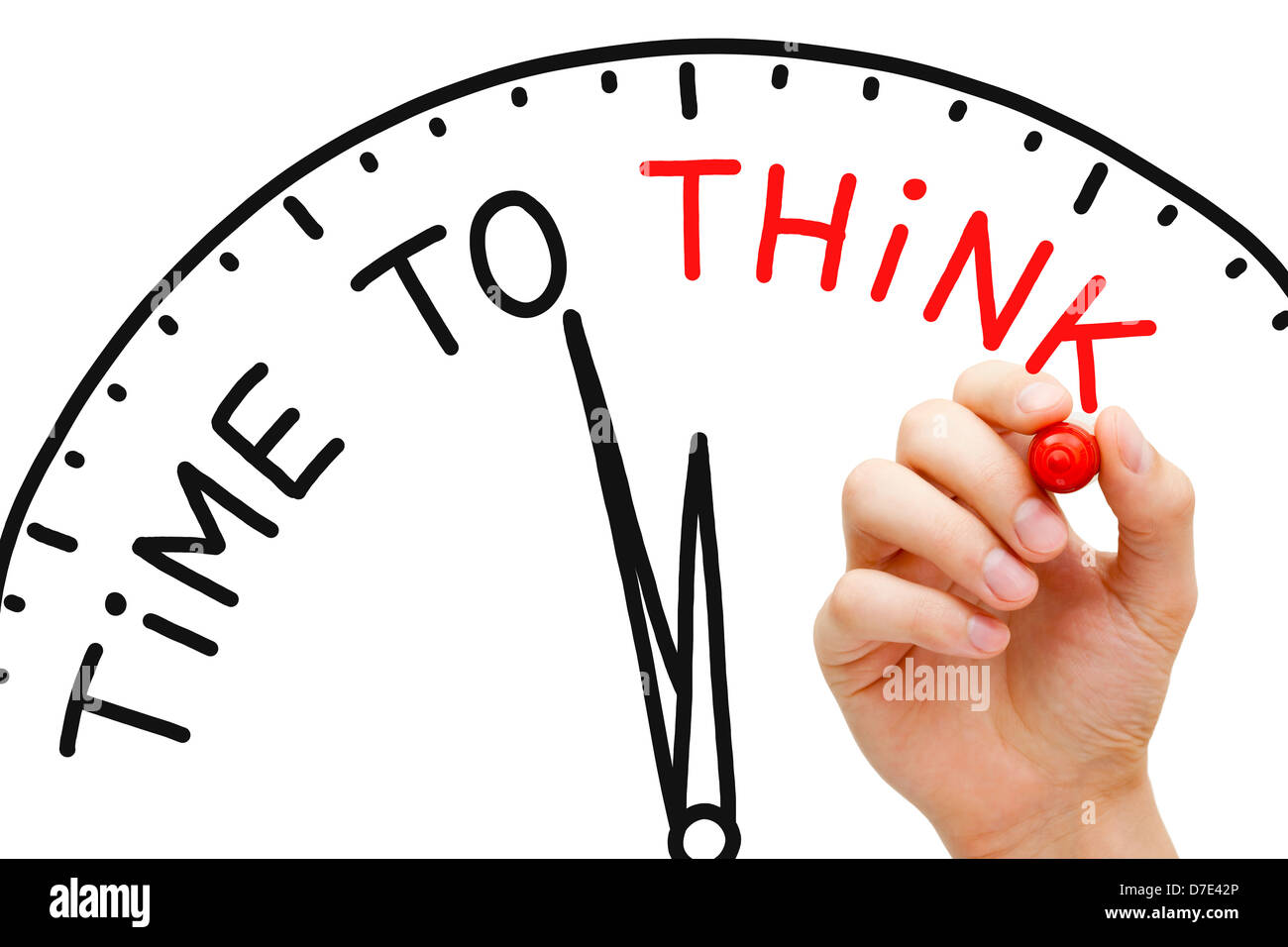 Hand writing Time to Think concept with red marker on transparent wipe ...